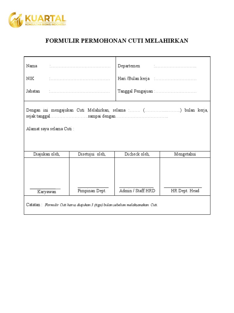 Form Permohonon Cuti Melahirkan | PDF