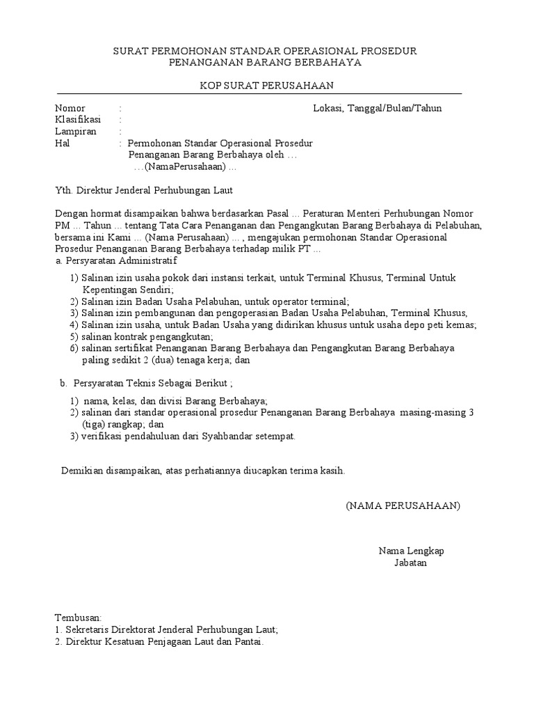 Permohonan SOP Penanganan Barang Berbahaya | PDF | Teknologi & Rekayasa