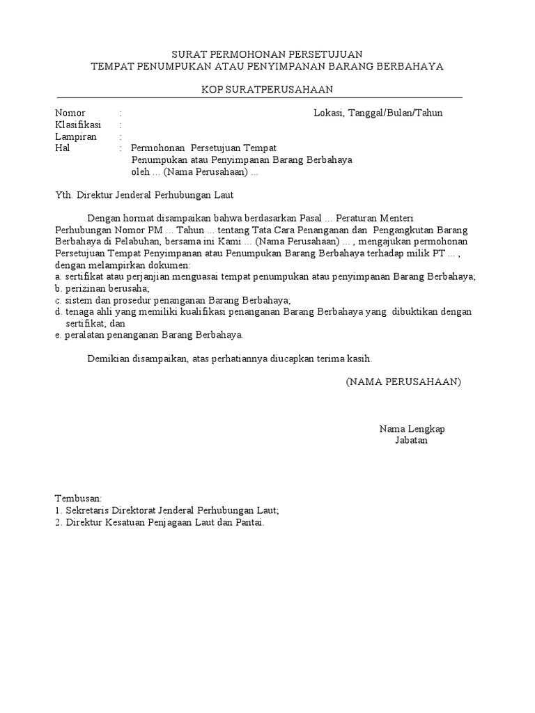 Permohonan Izin Penyimpanan Barang Berbahaya | PDF