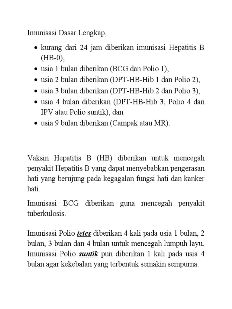 Imunisasi Dasar Lengkap - OPV Dan IPV | PDF | Sains & Matematika