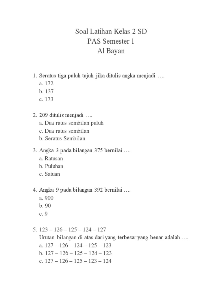 Soal Latihan Kelas 2 SD | PDF
