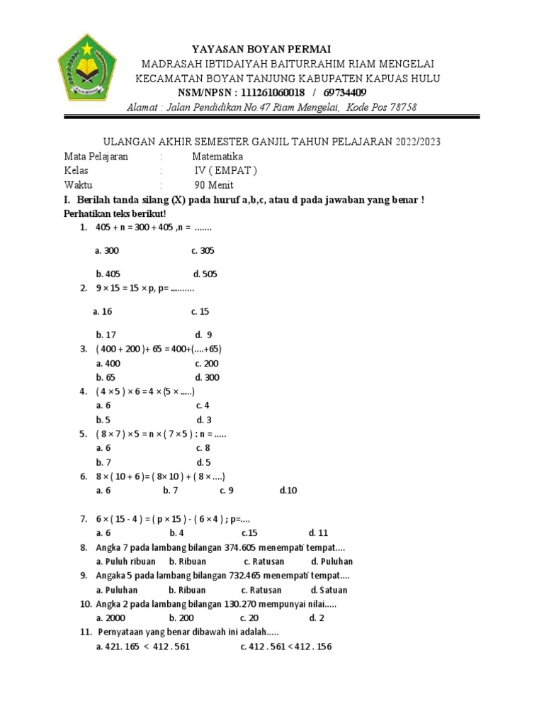 Soal MTK Kls 4 | PDF