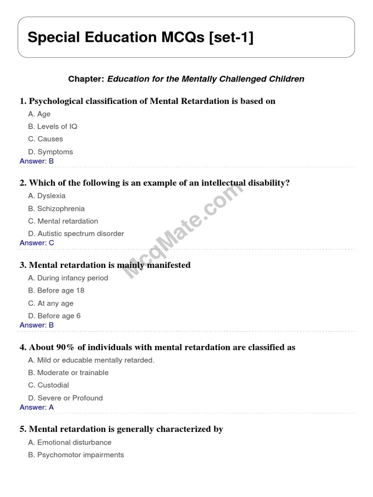 Special Education (Chapter - Education For The Mentally Challenged ...