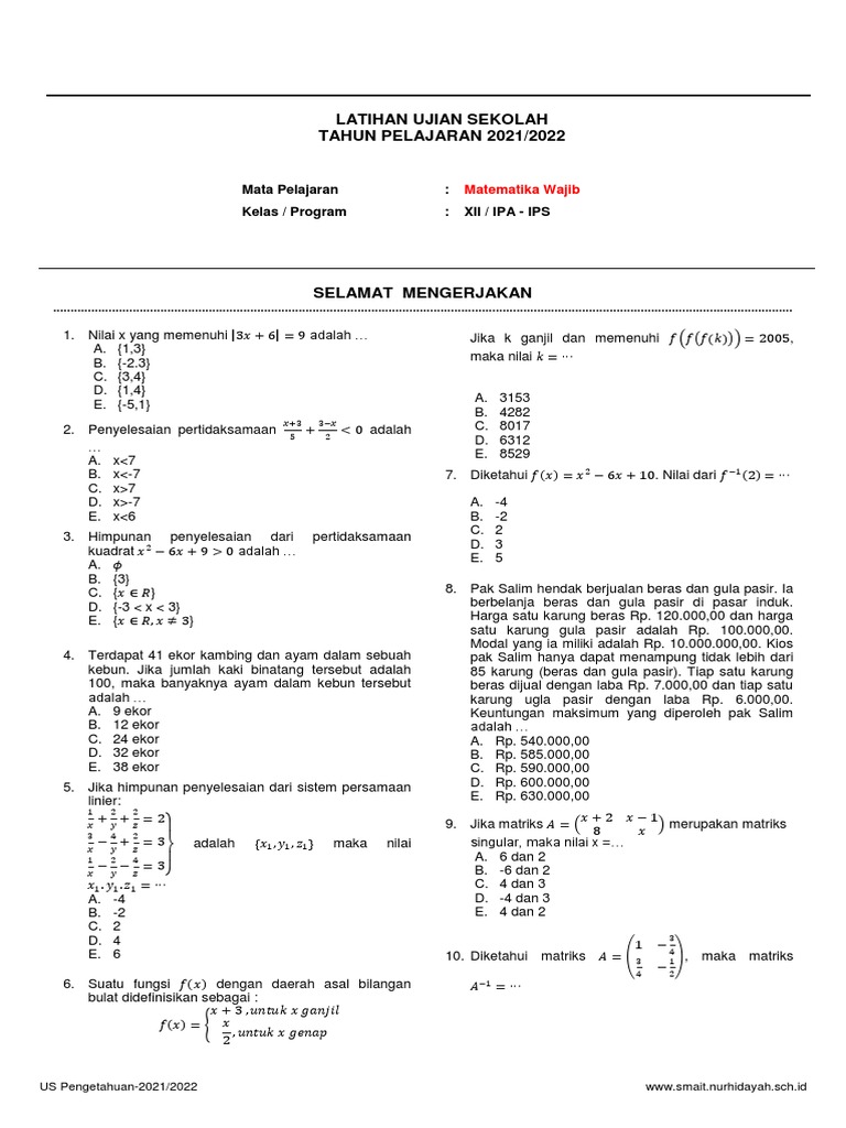 Latihan Soal Us | PDF