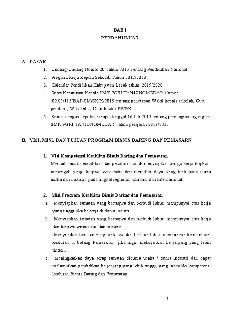 Program Kerja Bisnis Daring SMK PGRI | PDF | Karier & Perkembangan