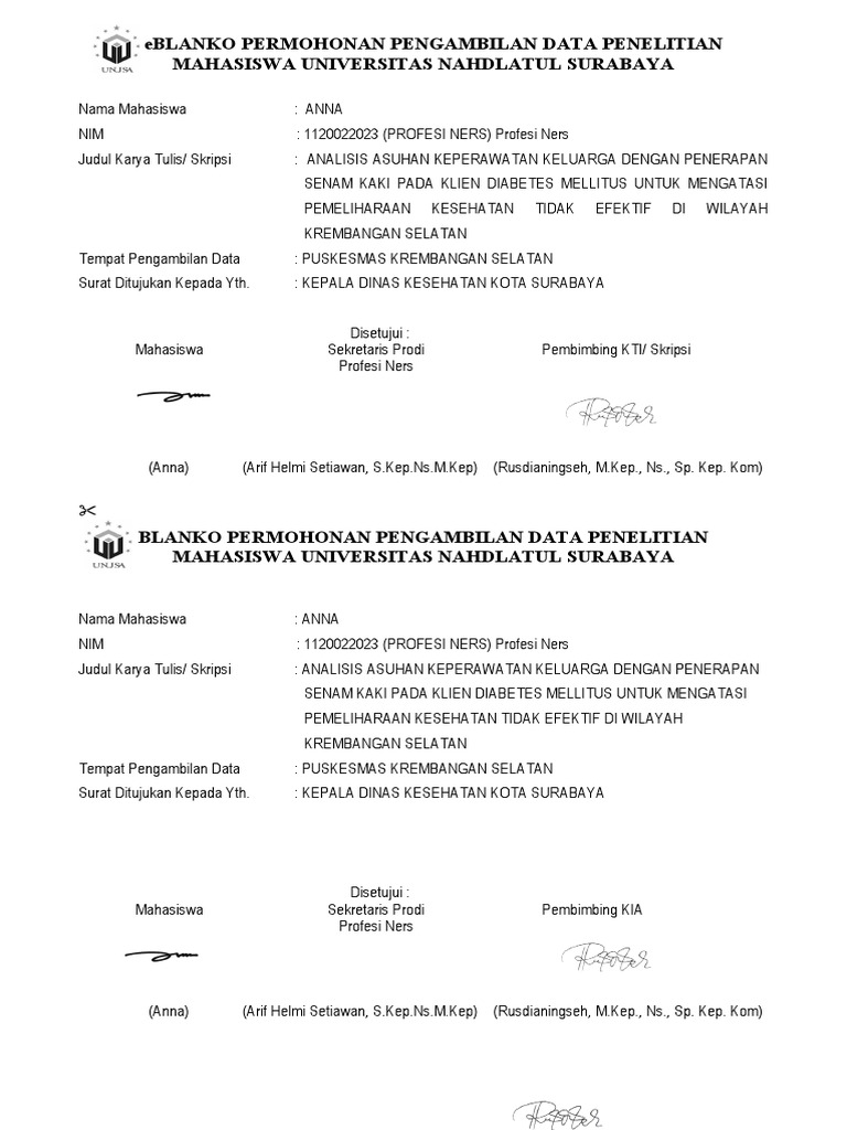 Permohonan Data Penelitian Anna | PDF