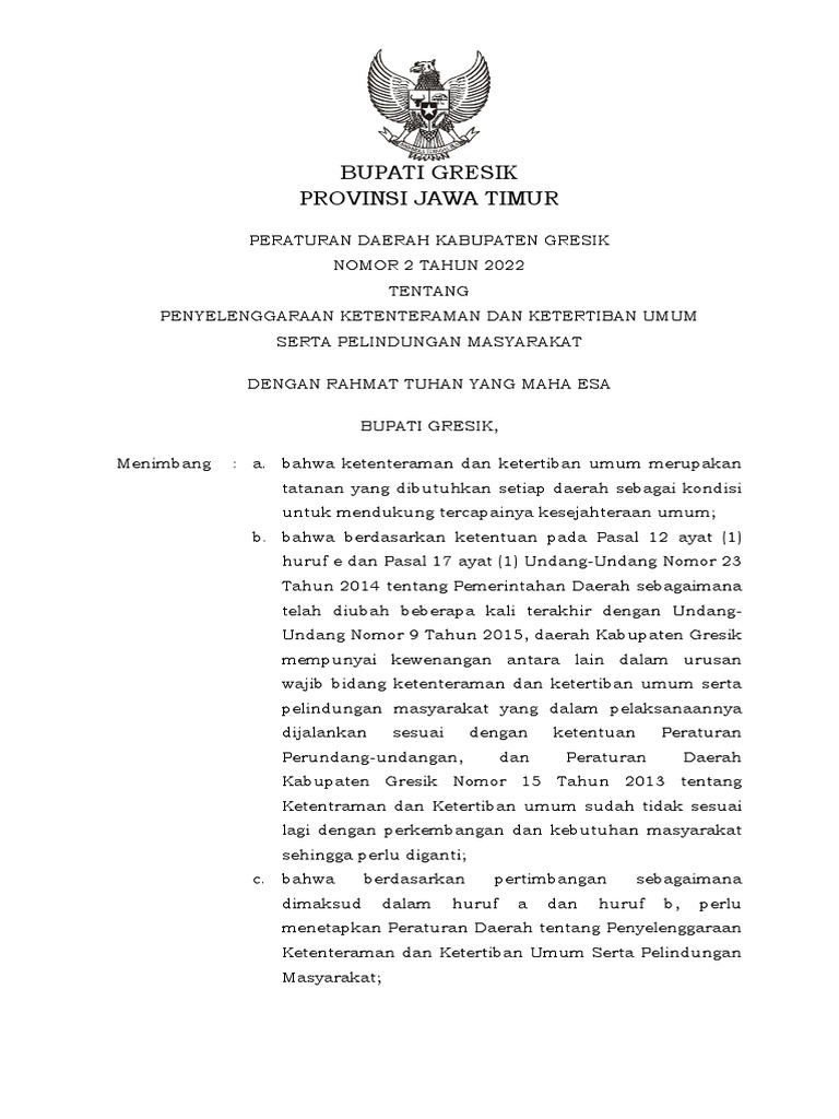 Perda - 2 - 2022 Tentang Penyelenggaraan Ketentraman Dan Ketertiban ...
