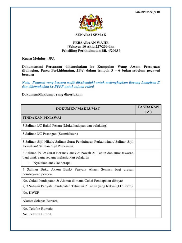 7a SENARAI SEMAK PERSARAAN WAJIB | PDF