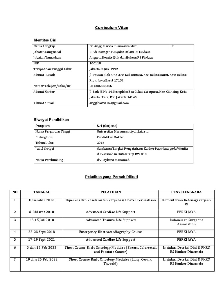 Curriculum Vitae: Identitas Diri | PDF