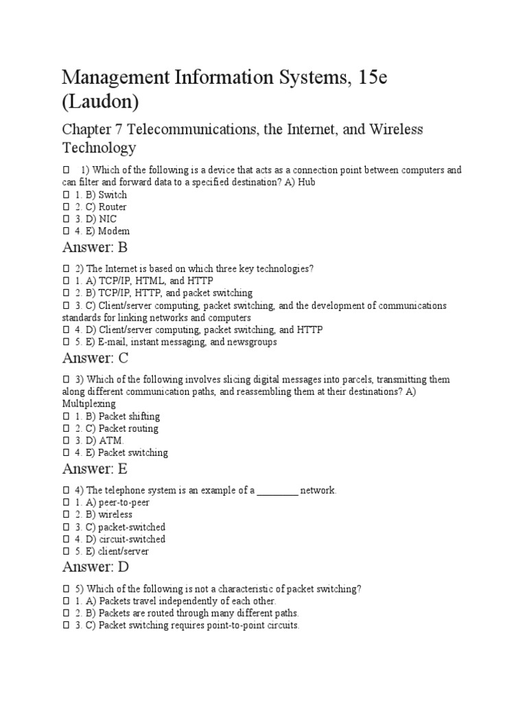 Chapter 7 Telecommunications, The Internet, and Wireless Technology ...
