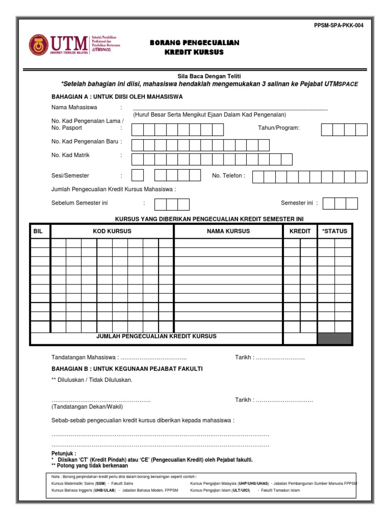 Borang Pengecualian Kredit Kursus - PPSM-SPA-PKK-004 - UPDATED 26022013 ...