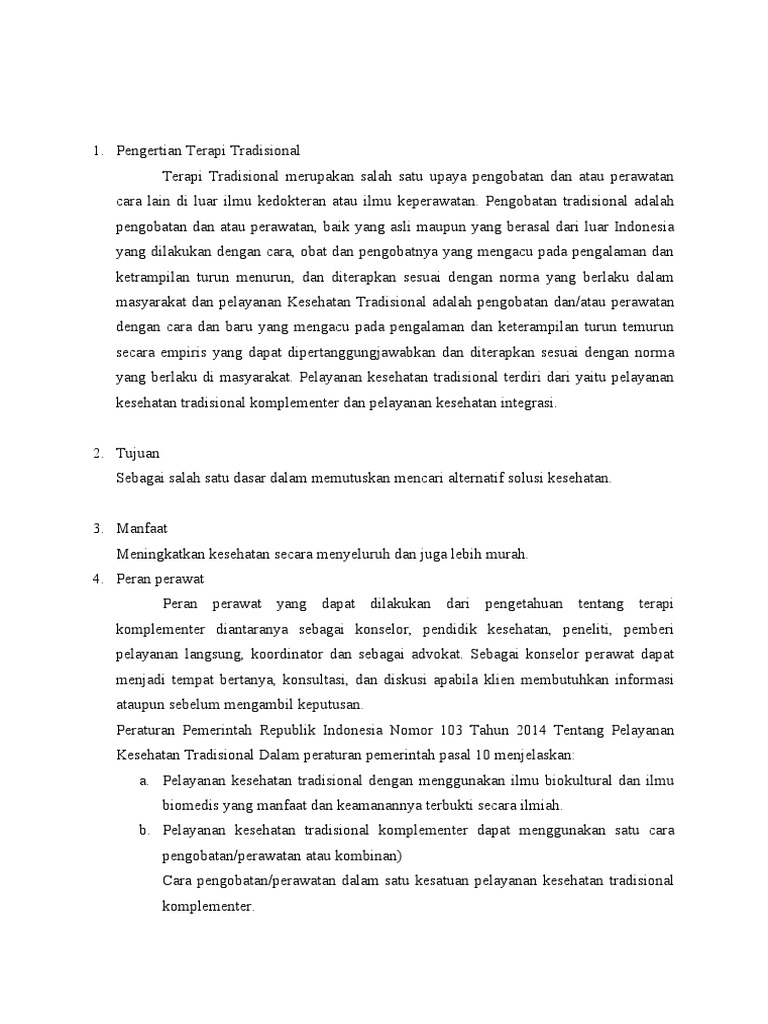 Terapi Tradisional: Manfaat dan Peran Perawat | PDF