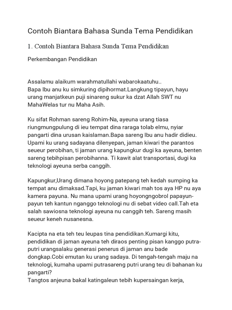 Contoh Biantara Bahasa Sunda Tema Pendidikan Pdf