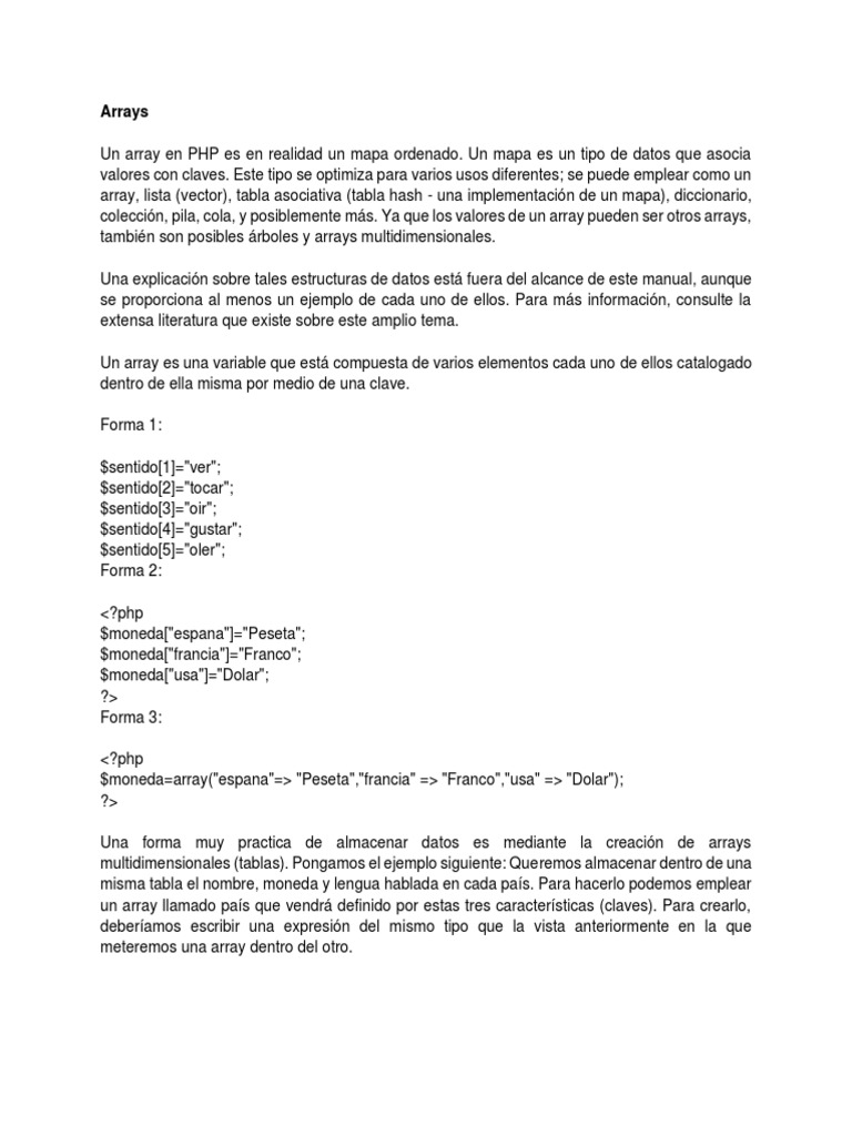 Arrays y Cadenas de Texto | PDF | Cadena (informática) | Php