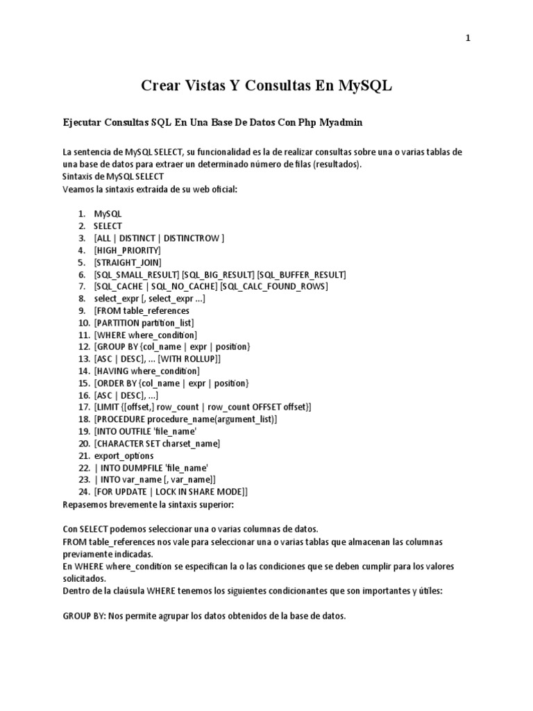 Crear Vistas Y Consultas en MySQL | PDF | Mi sql | Gestión de datos