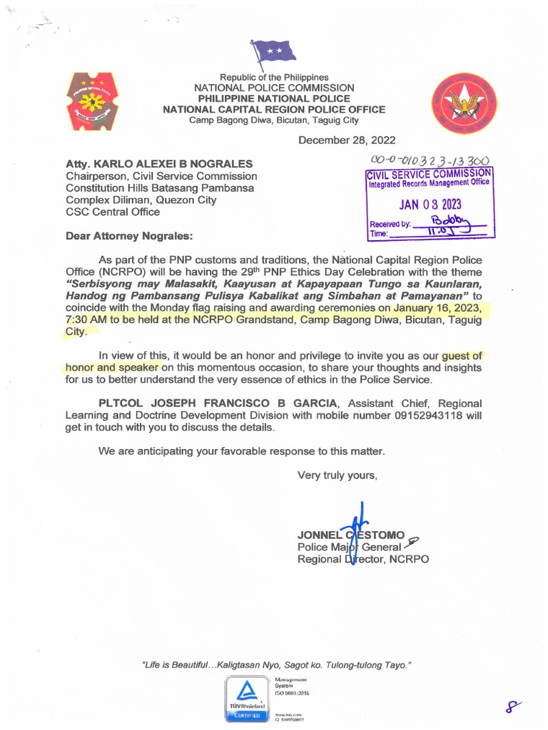 29th PNP ETHICS DAY CELEBRATION - 01102023 - 012910 | PDF