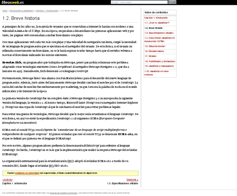 Breve Historia Introducción A Javascript Librosweb Es Pdf Script Java Desarrollo Web