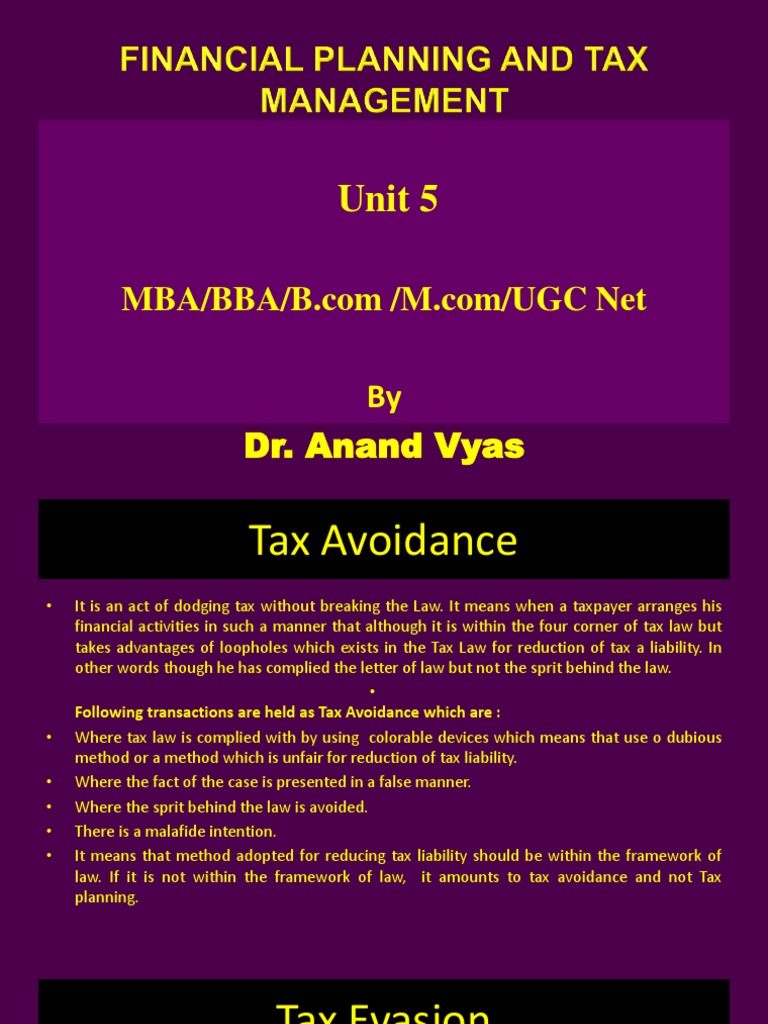 Unit 5 Financial Planning and Tax Management | Download Free PDF | Tax Treaty | Taxes