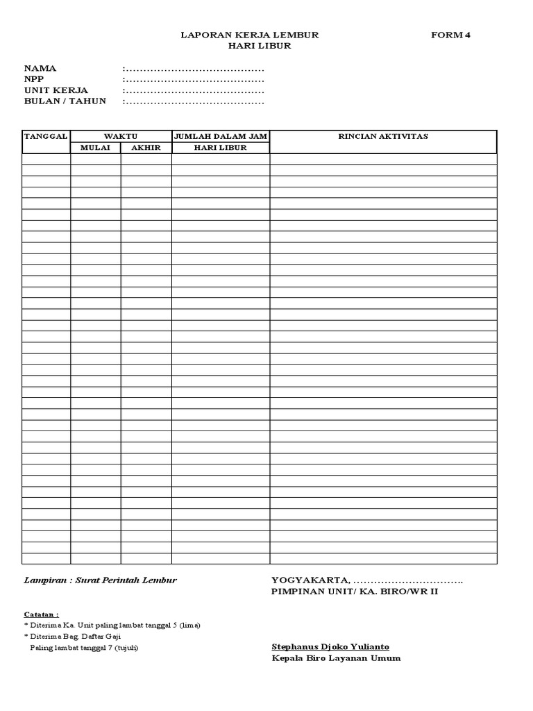 Form Lembur Hari Libur | PDF