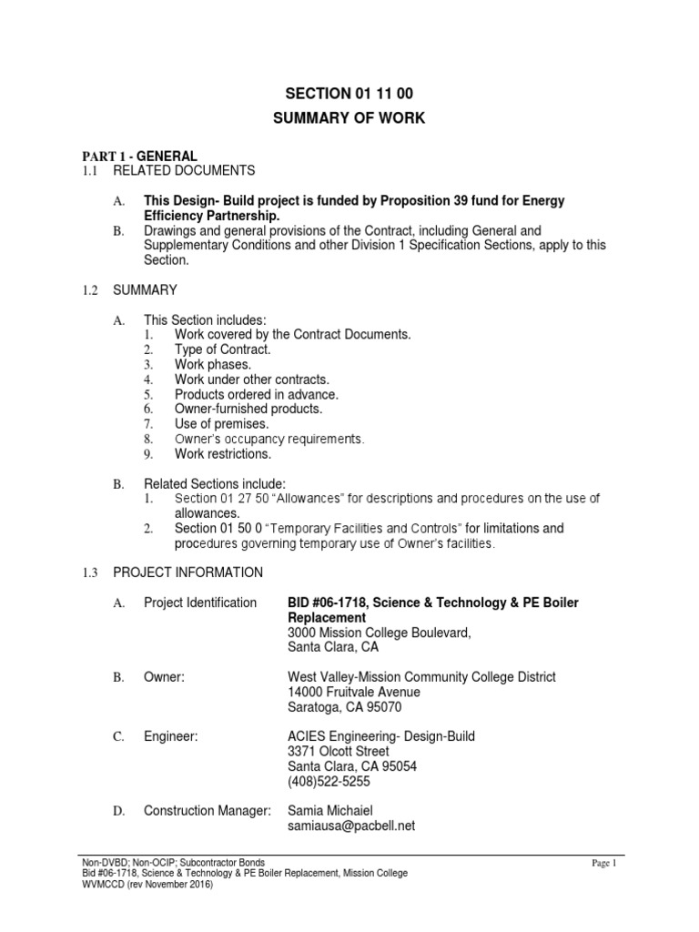 03 - 06-1718 Bid Docs-Summary of Work | Download Free PDF | General ...