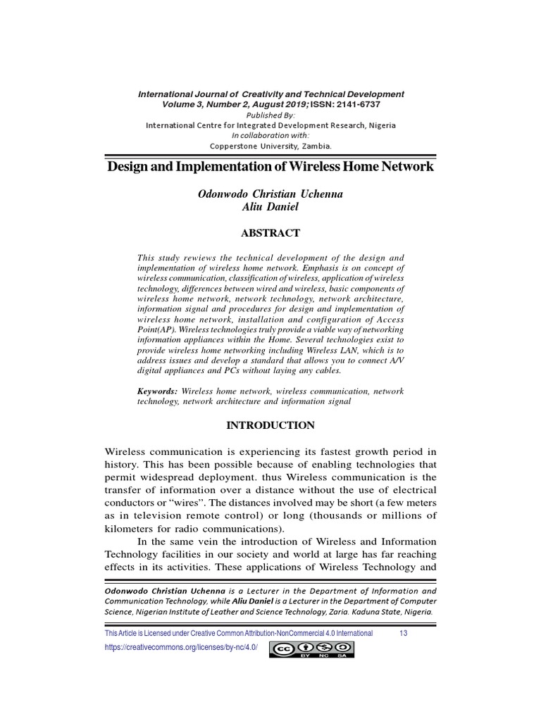 Design and Implementation of Wireless Home Network | PDF | Computer Network | Osi Model