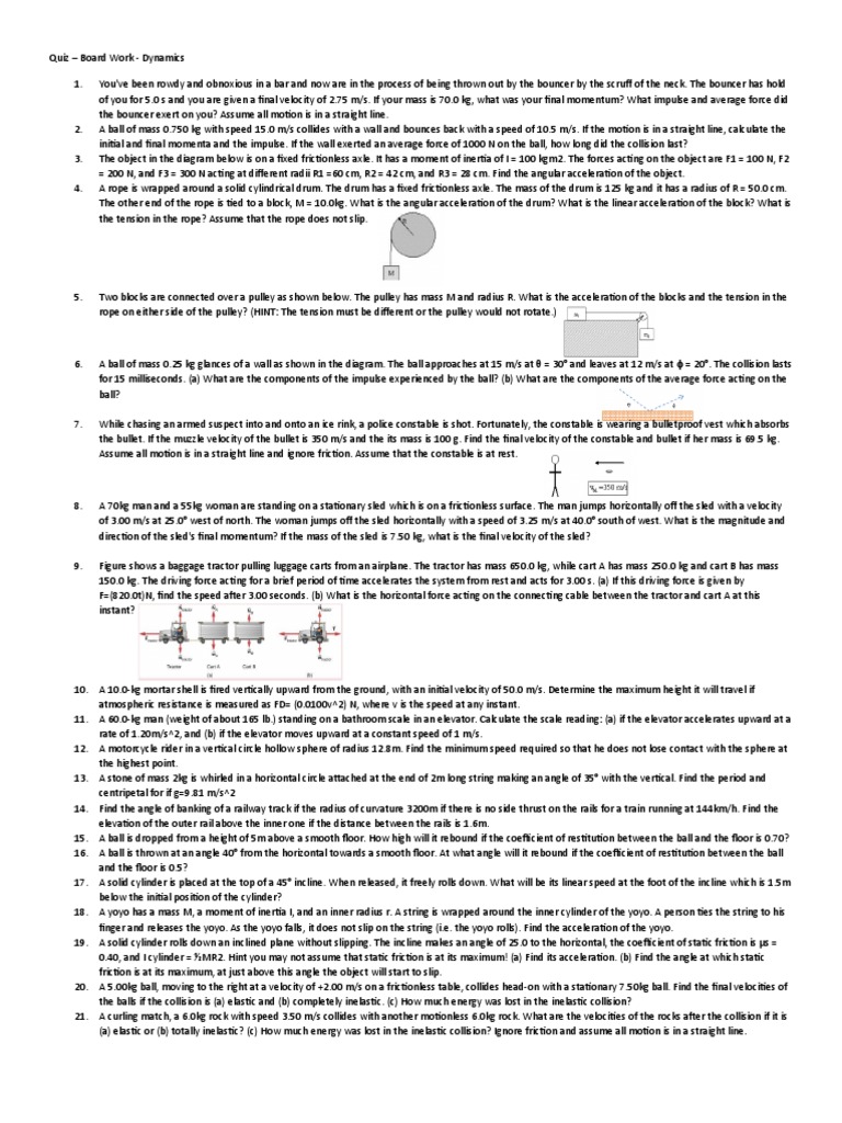 Dynamics Quiz: Momentum & Forces | PDF | Collision | Force