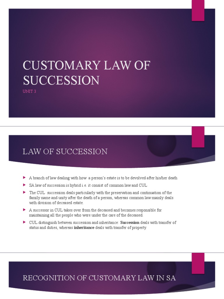 Customary Law of Succession Slides | PDF | Intestacy | Common Law