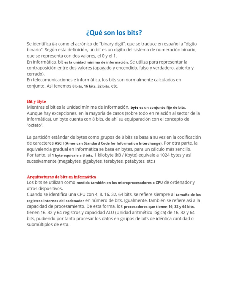 Que Son Los Bits y Tipos de Almacenamientos | PDF | Poco | Byte