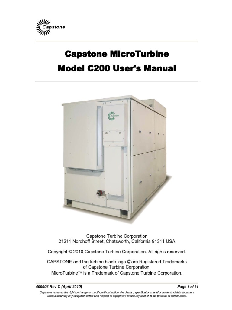 400008C C200 MicroTurbine UM | PDF | Gas Turbine | Menu (Computing)