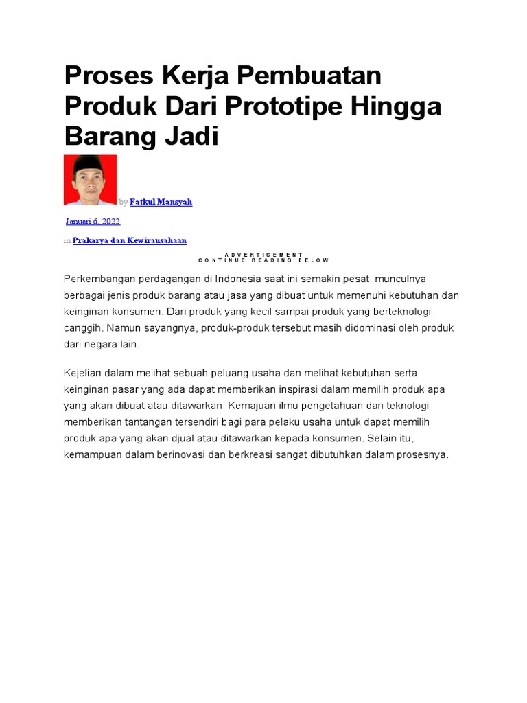 Proses Pembuatan Prototipe Produk | PDF