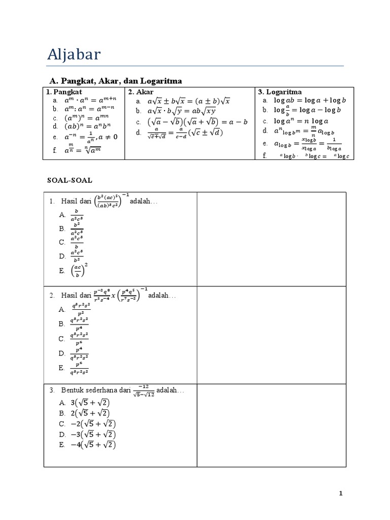 Latihan PAS Eksponen Dan Logaritma | PDF