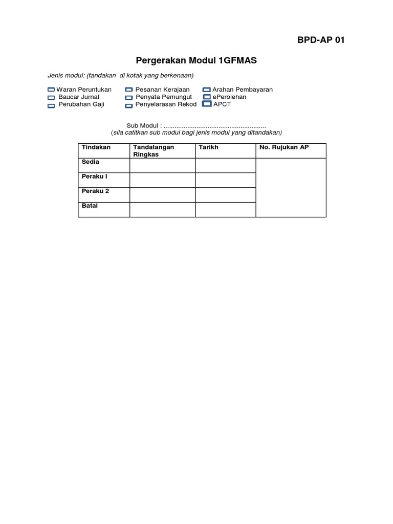 Borang Pergerakan Modul 1GFMAS | PDF