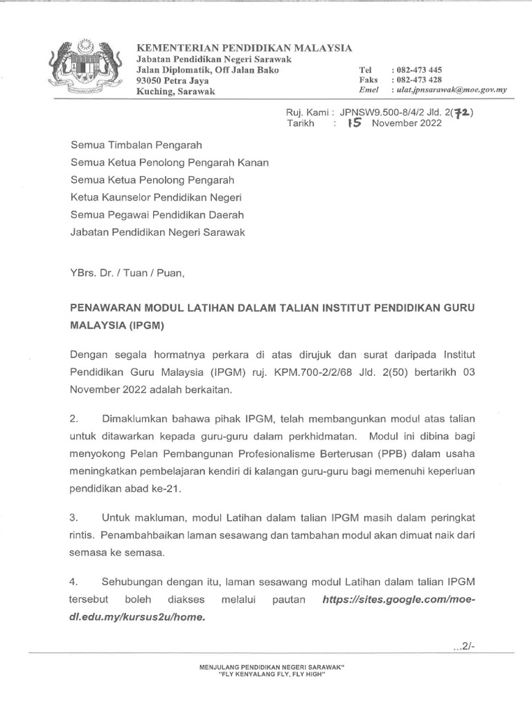 Surat Hebahan Latihan IPGM | PDF