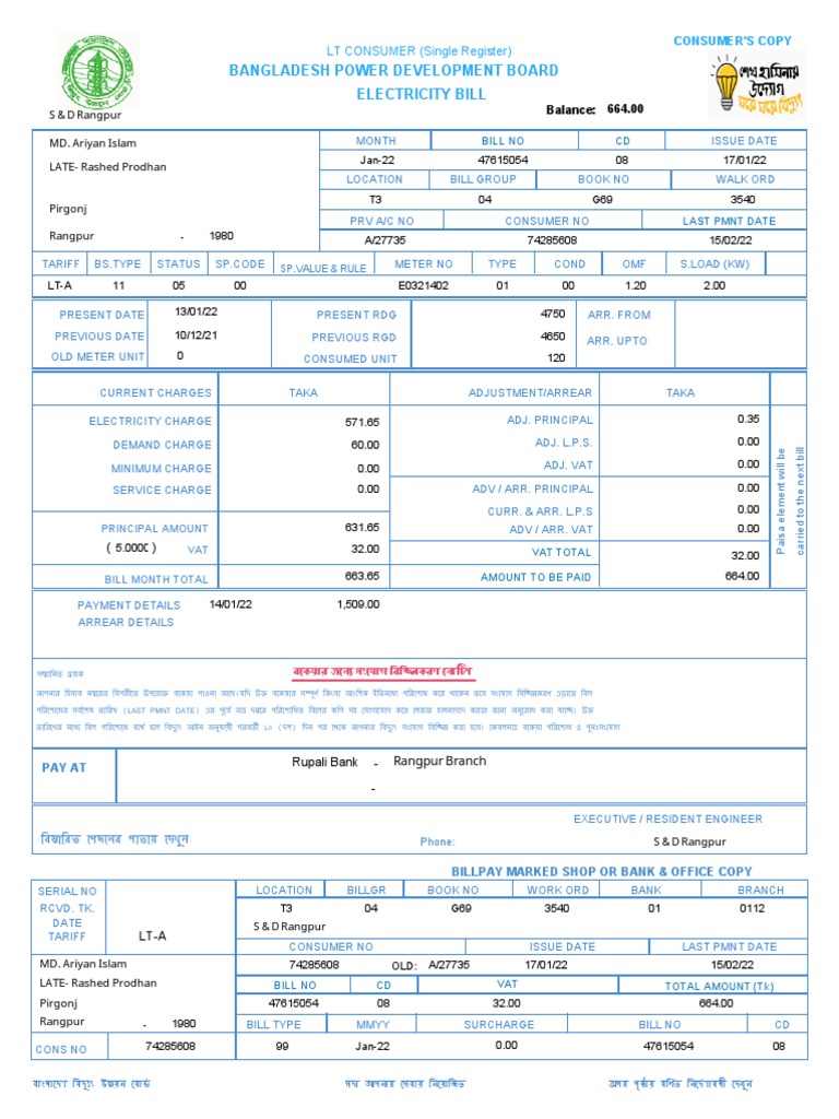 Palli Bidyut Bill Details 2024 | PDF