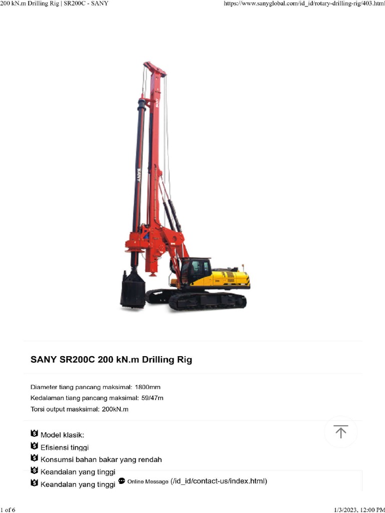 SANY SR200C: Drilling Rig 200 kN.m | PDF