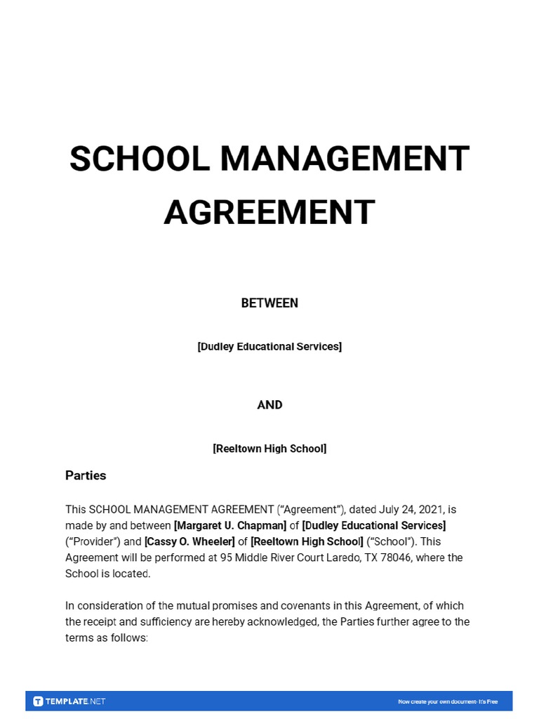 School Management Agreement Template | PDF