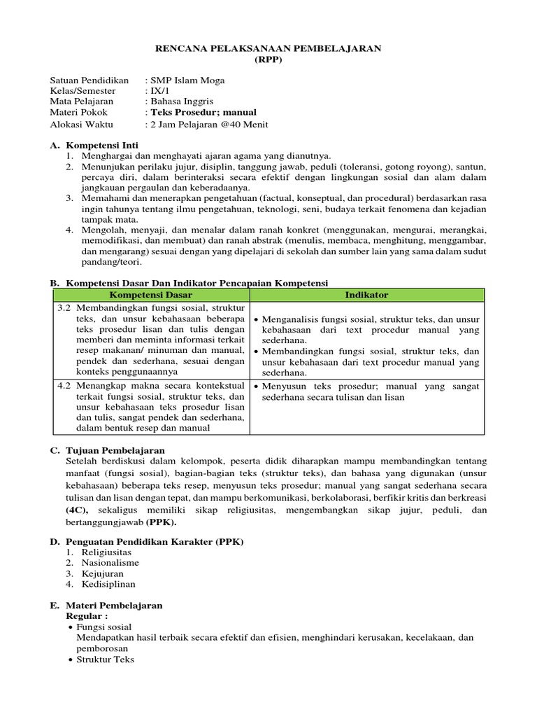 RPP Procedure Text Kelas Ix | PDF