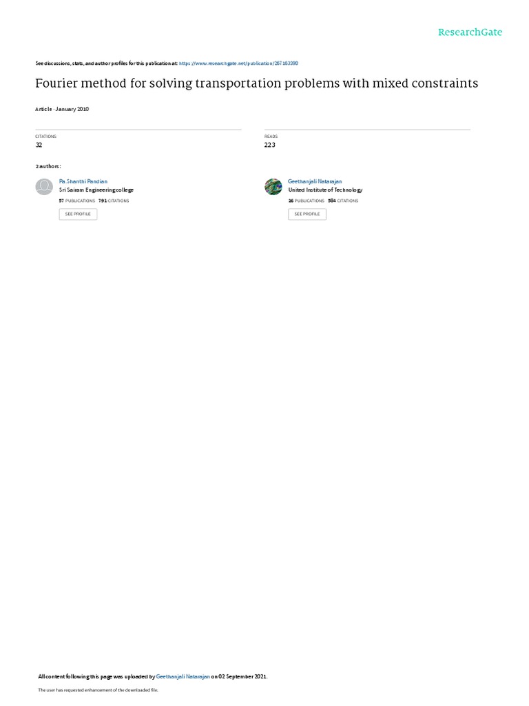 Fourier Method For Solving Transportation Problems | PDF | Mathematical Optimization | Linear ...