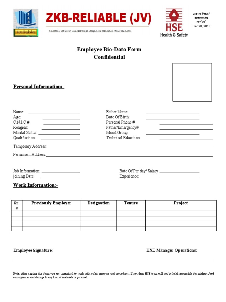 Bio Data Form | PDF