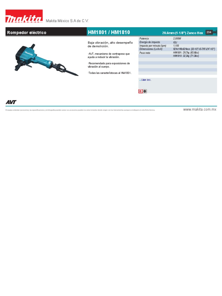 Ficha_HM1801-HM1810- ROMPEDORA ELECTRICA | PDF