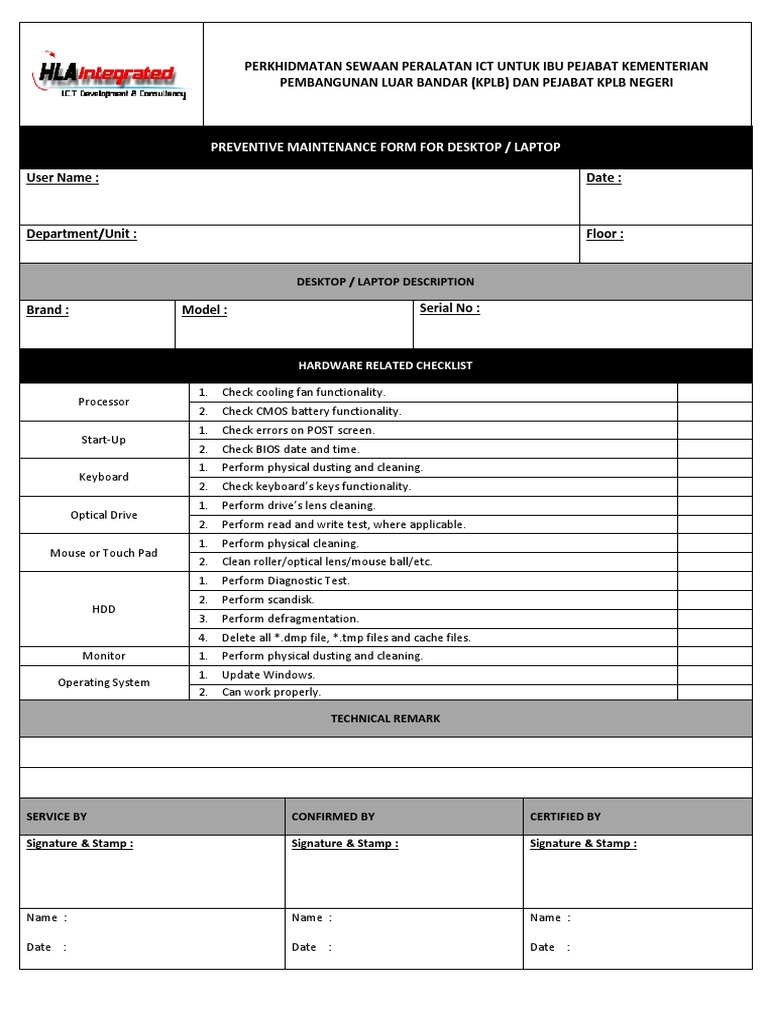 PM Form HLAI - KPLB (PC & NOTEBOOK) | PDF