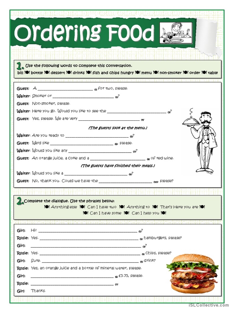 Restaurant Ordering Dialogue Worksheet | PDF