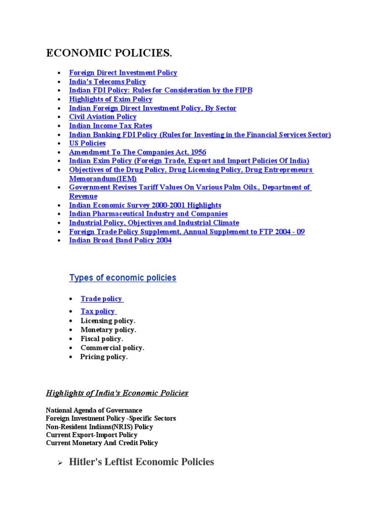 Economic Policies | PDF | Finance & Money Management