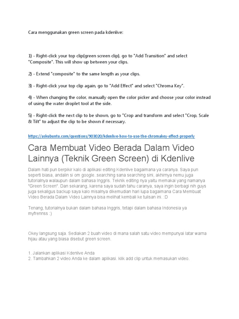 Tutorial Chroma Key di Kdenlive | PDF