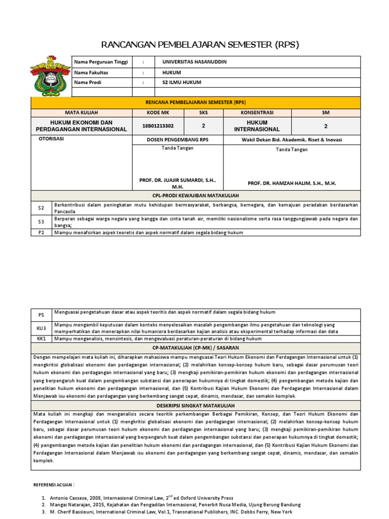 RPS Hi Hukum Ekonomi Dan Perdagangan Internasional | PDF