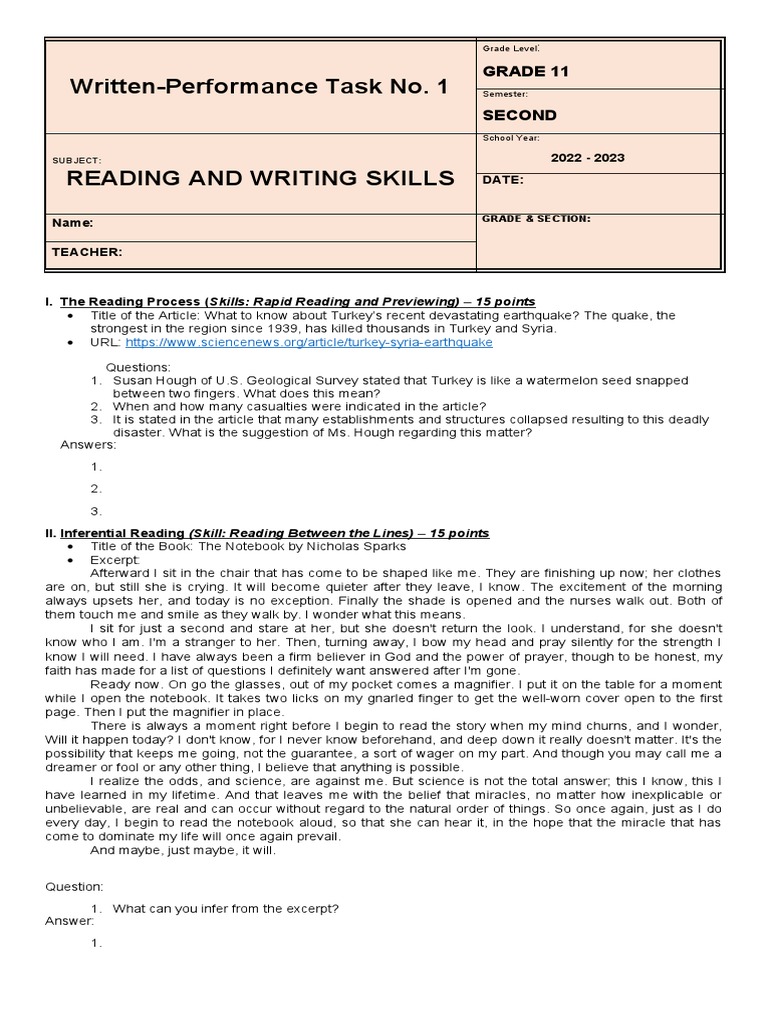 RAWS Written Performance Task No. 1 Template | PDF