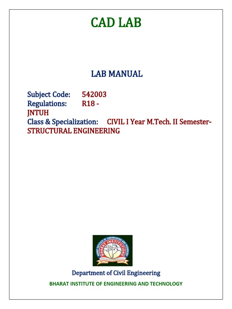Cad Lab Manual Mtech To B Edited | PDF | Truss | Engineering
