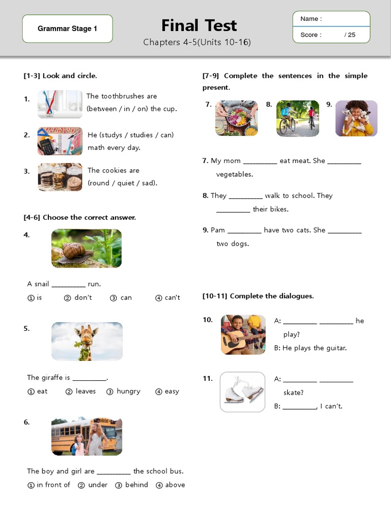 Stage 1 Grammar Test for Students | PDF
