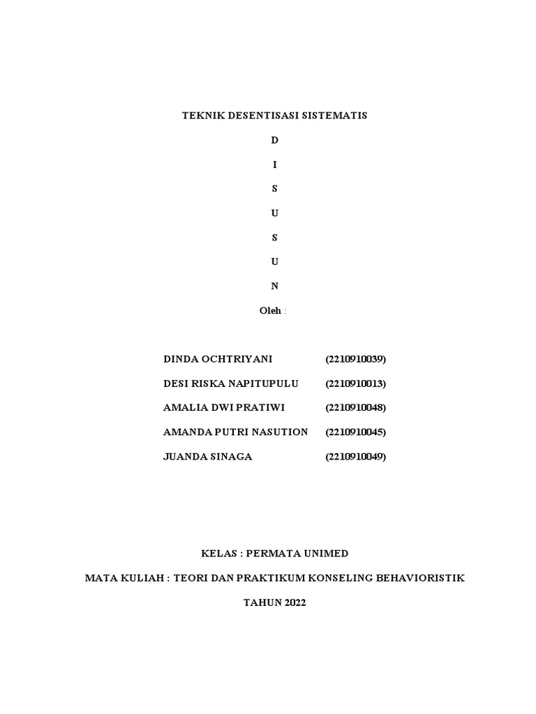 Makalah Kelompok 4 - TPK Behavior - Teknik Desentisasi Sistematis | PDF | Karier & Perkembangan