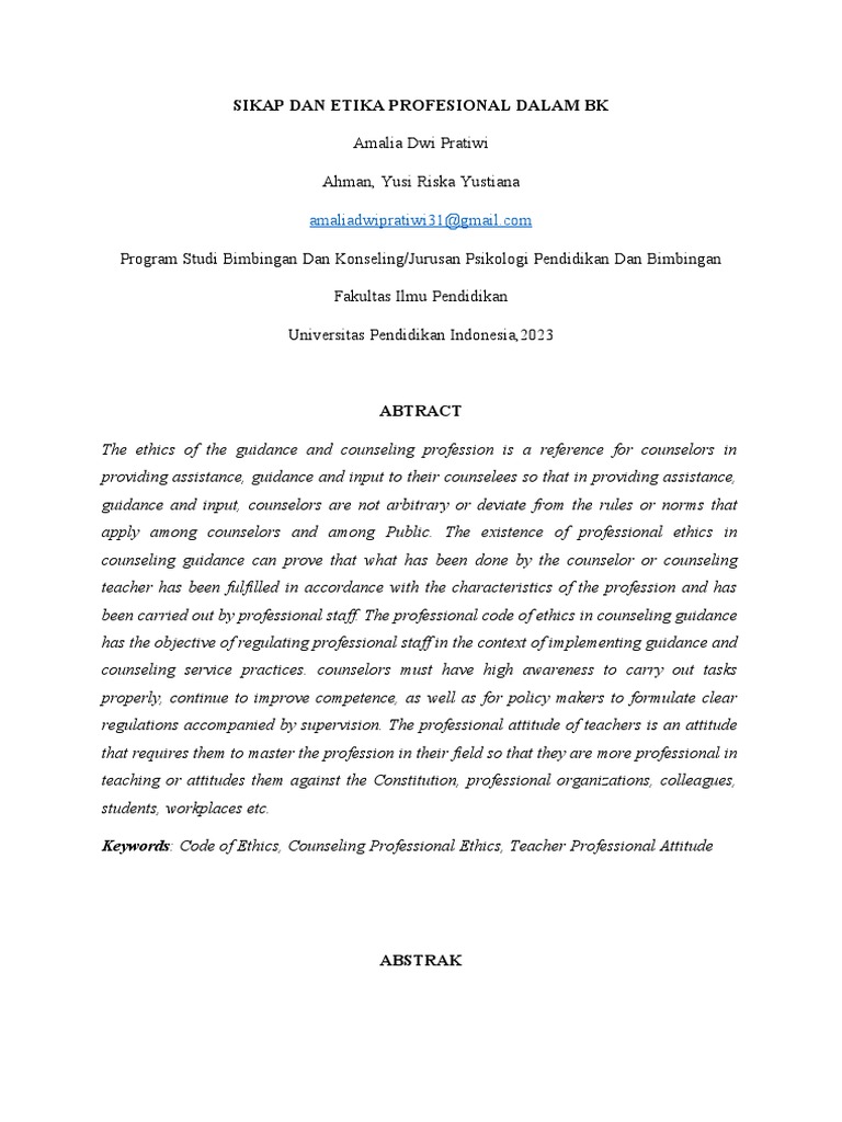 Artikel Sikap Dan Etika Profesional Dalam BK | PDF